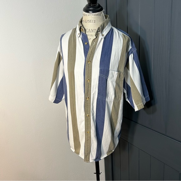 Double Impact | Shirts | Vintage Double Impact Chambray Striped Button ...